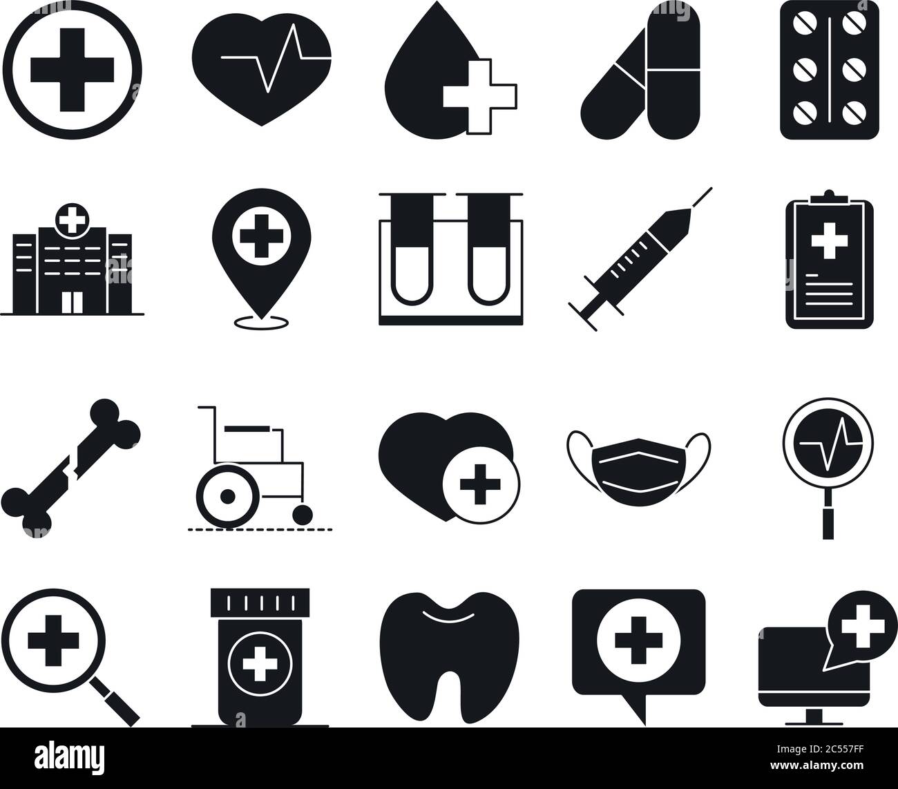 healthcare medical and hospital pictogram silhouette style icon s set ...