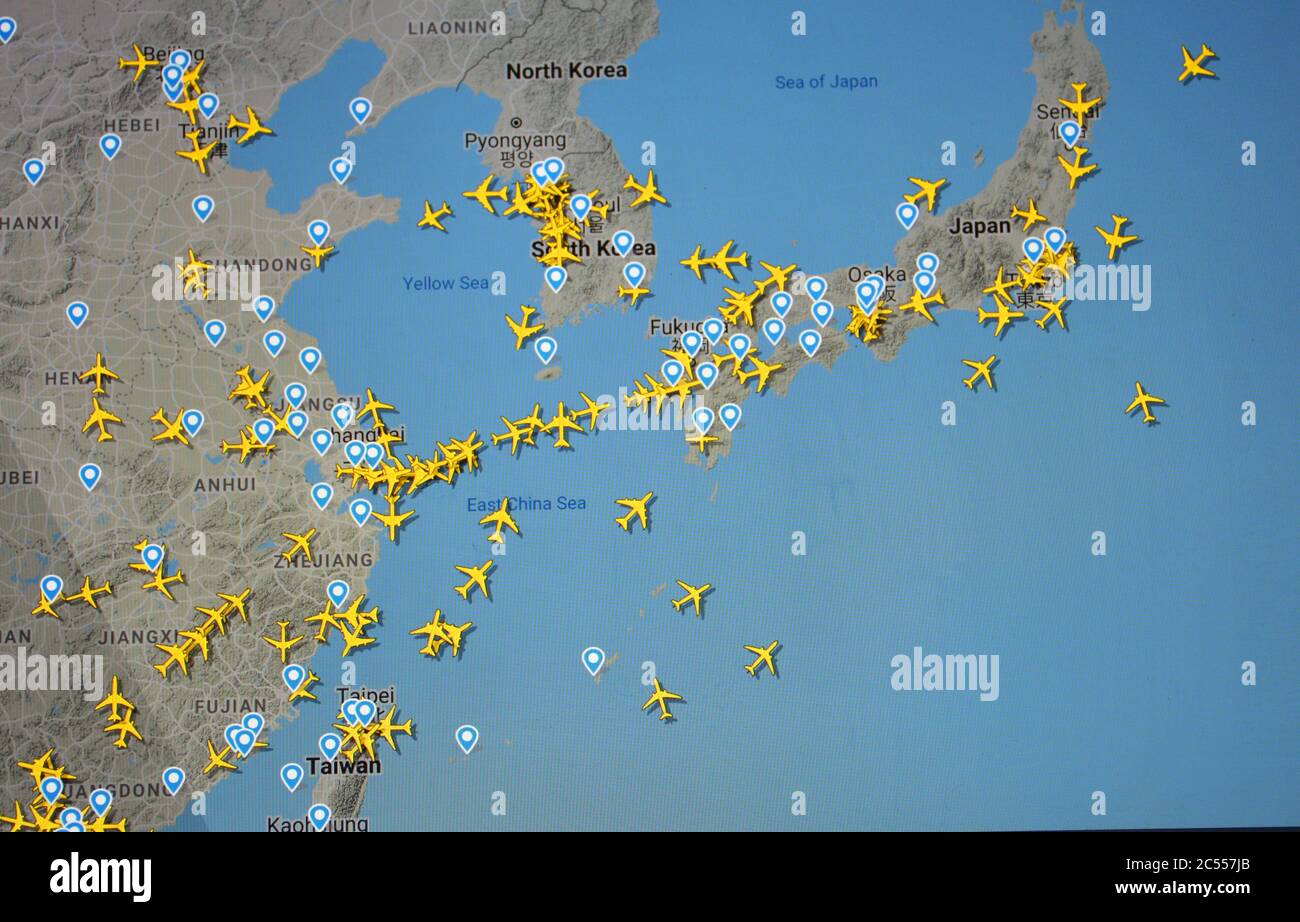 air traffic over southeast Asia on Internet with Flightradar 24 site by ...
