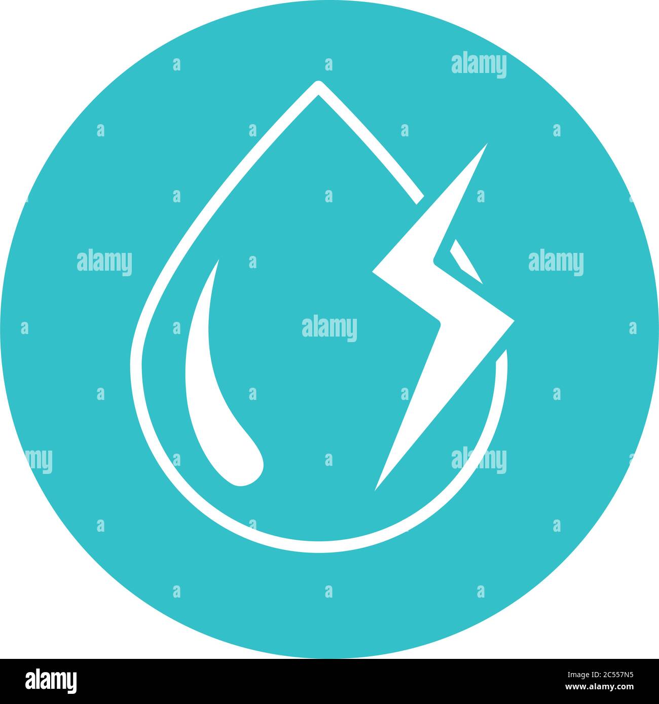 water drop thunderbolt weather nature liquid blue block style icon ...