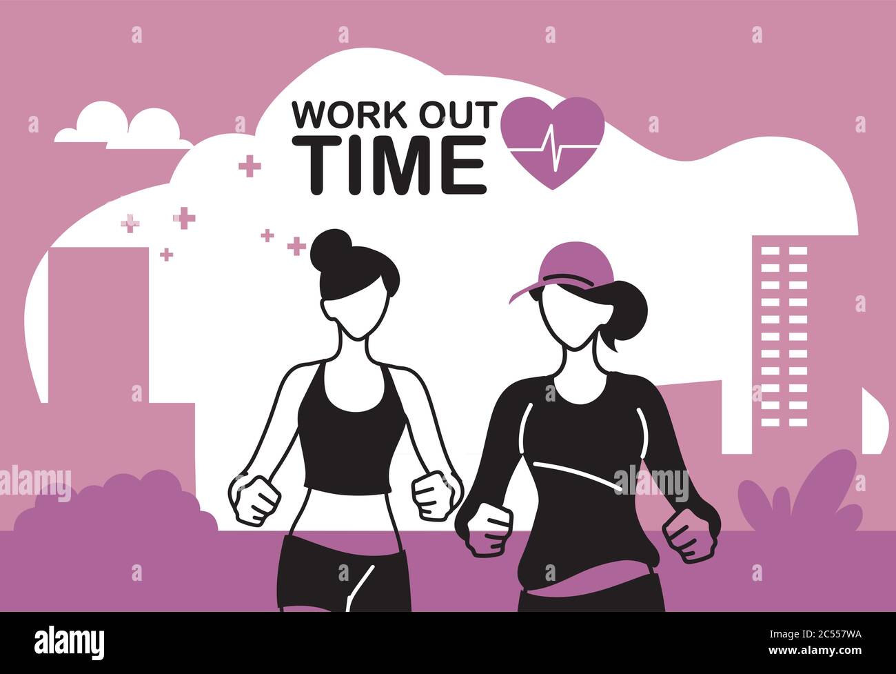 women avatars running and work out time design, athlete training and ...