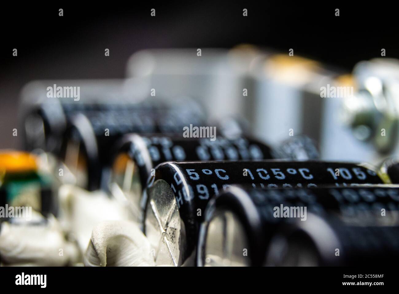 Selective focus of the PC capacitors under the lights with a blurry ...
