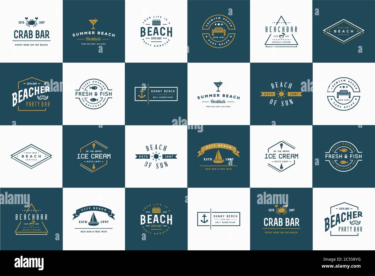 Set of Vector Beach Sea Bar Elements and Summer can be used as Logo or ...