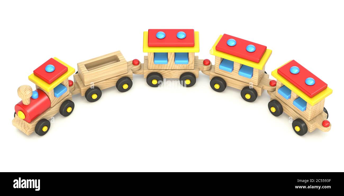 Wooden train 3D render illustration isolated on white background Stock ...