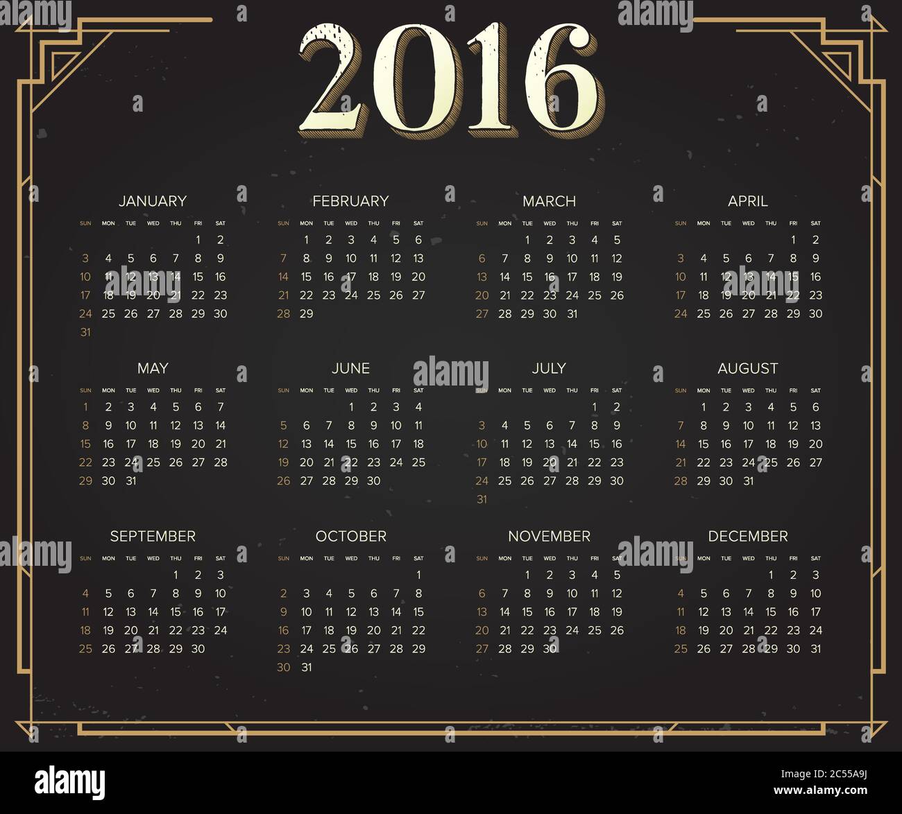 2016 Calendar. Abstract. Week Starts from Sunday. Vector illustration ...