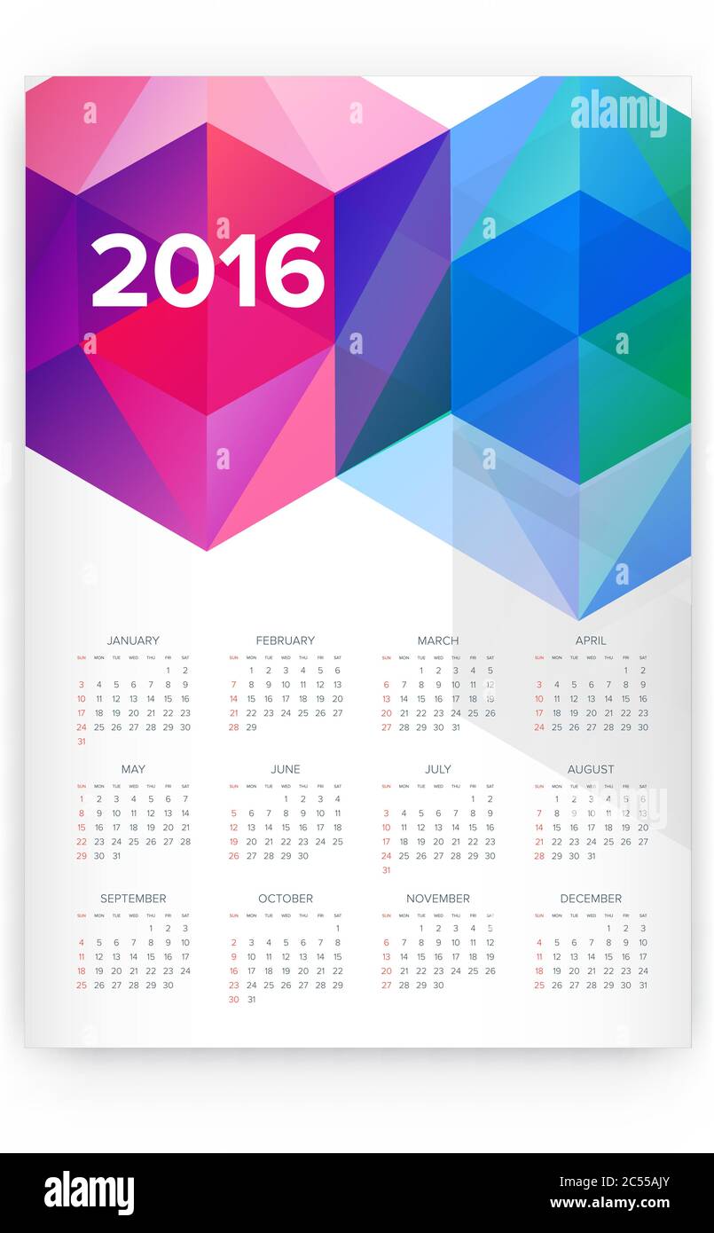 2016 Calendar. Abstract. Week Starts from Sunday. Vector illustration ...