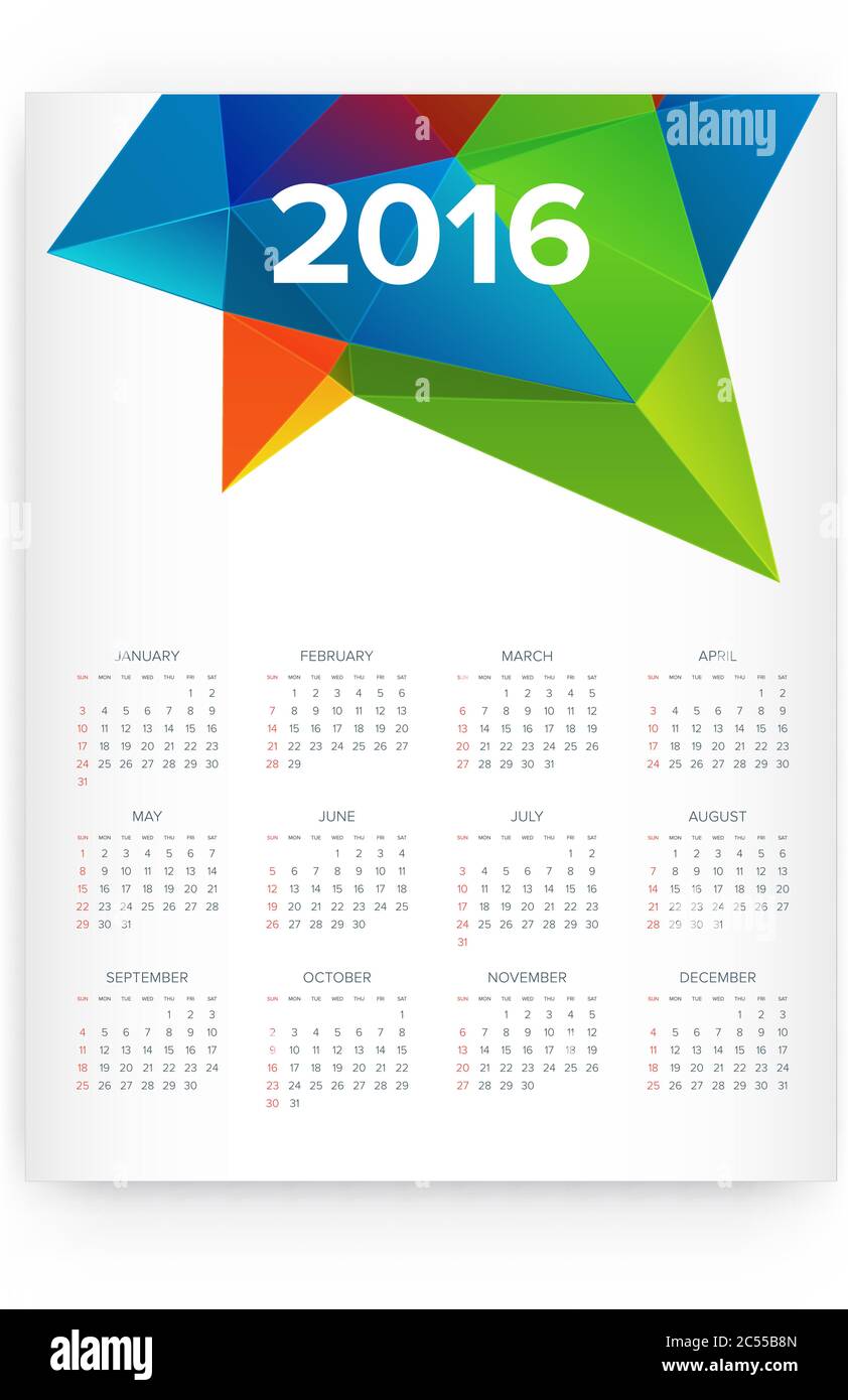 2016 Calendar. Abstract. Week Starts from Sunday. Vector illustration ...