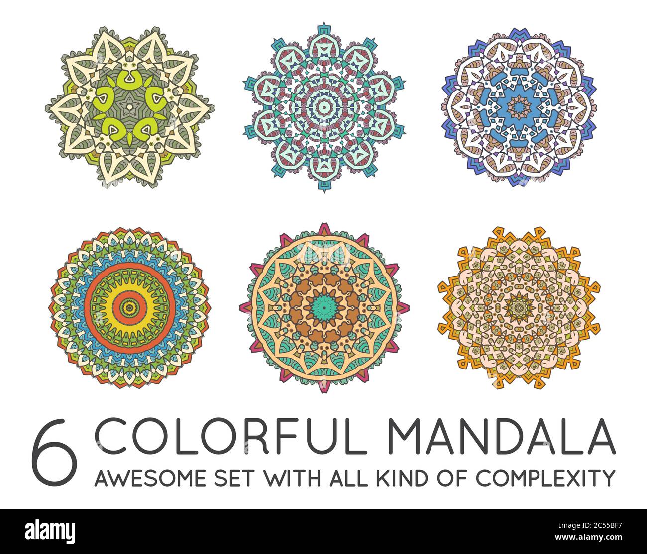 Set of Ethnic Fractal Mandala Vector Meditation looks like Snowflake or ...