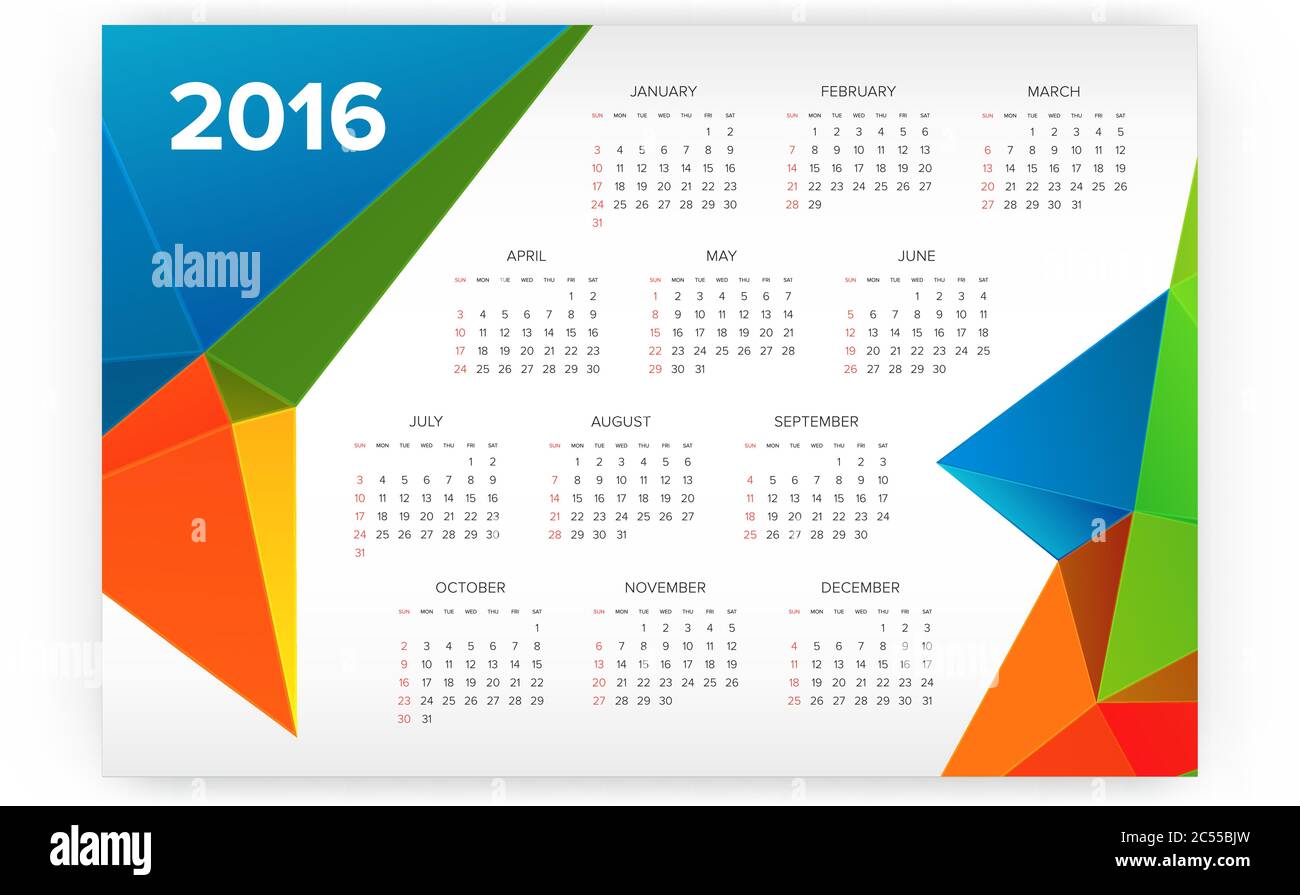 2016 Calendar. Abstract. Week Starts from Sunday. Vector illustration ...