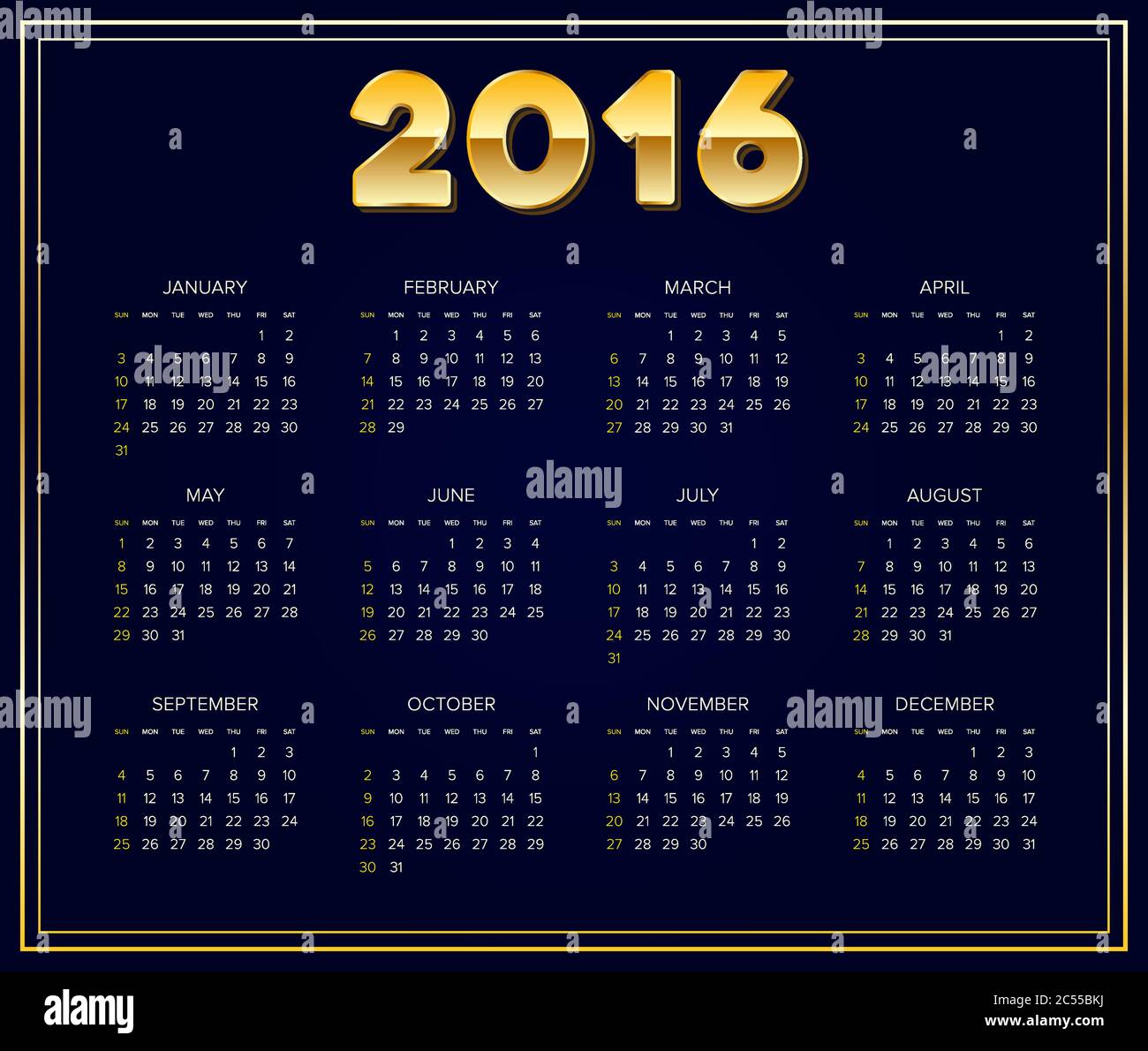 2016 Calendar. Abstract. Week Starts from Sunday. Vector illustration ...