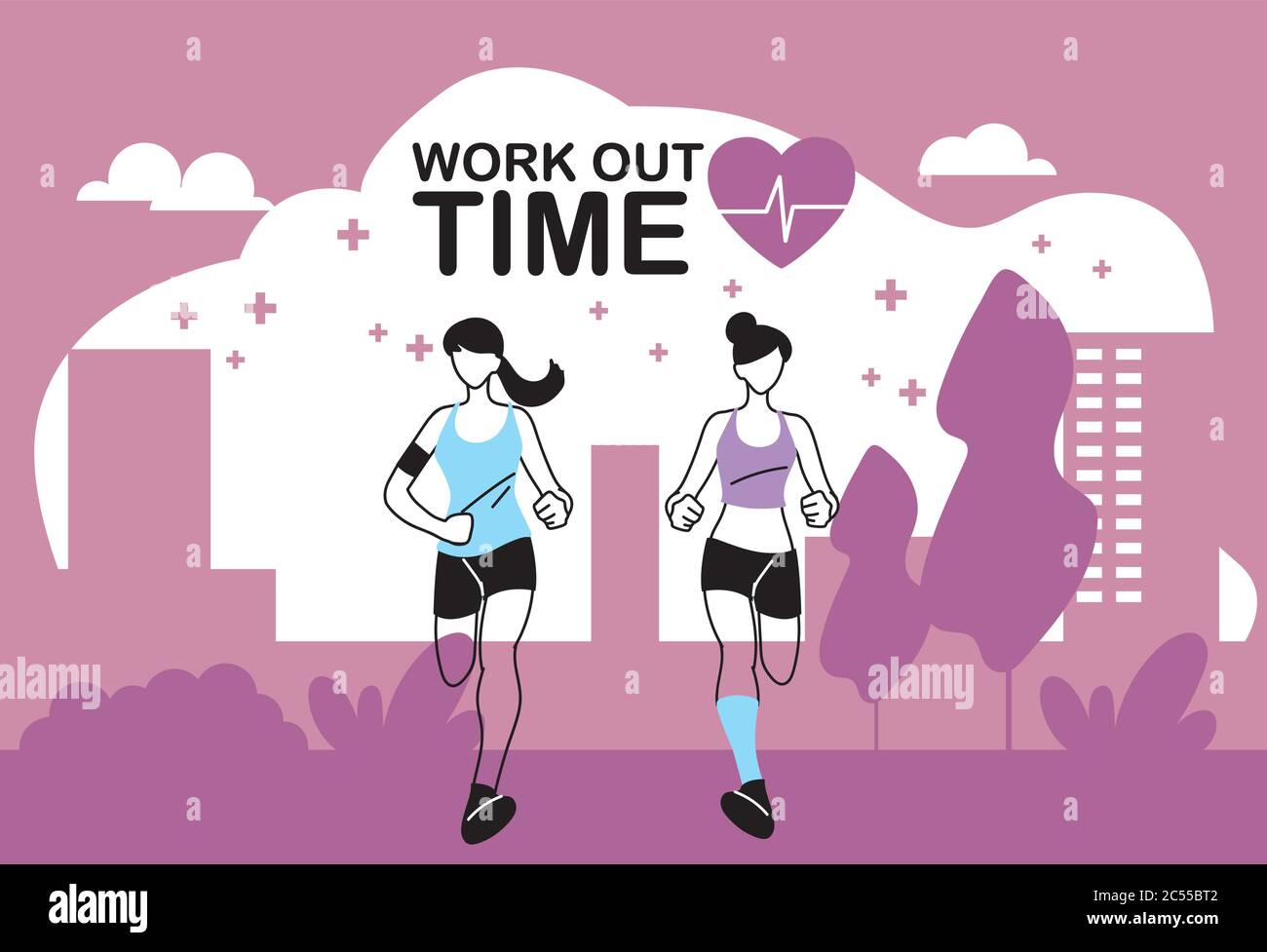 women avatars running and work out time design, athlete training and ...