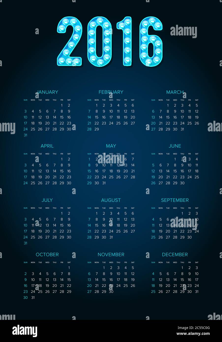 2016 Calendar. Abstract. Week Starts from Sunday. Vector illustration ...