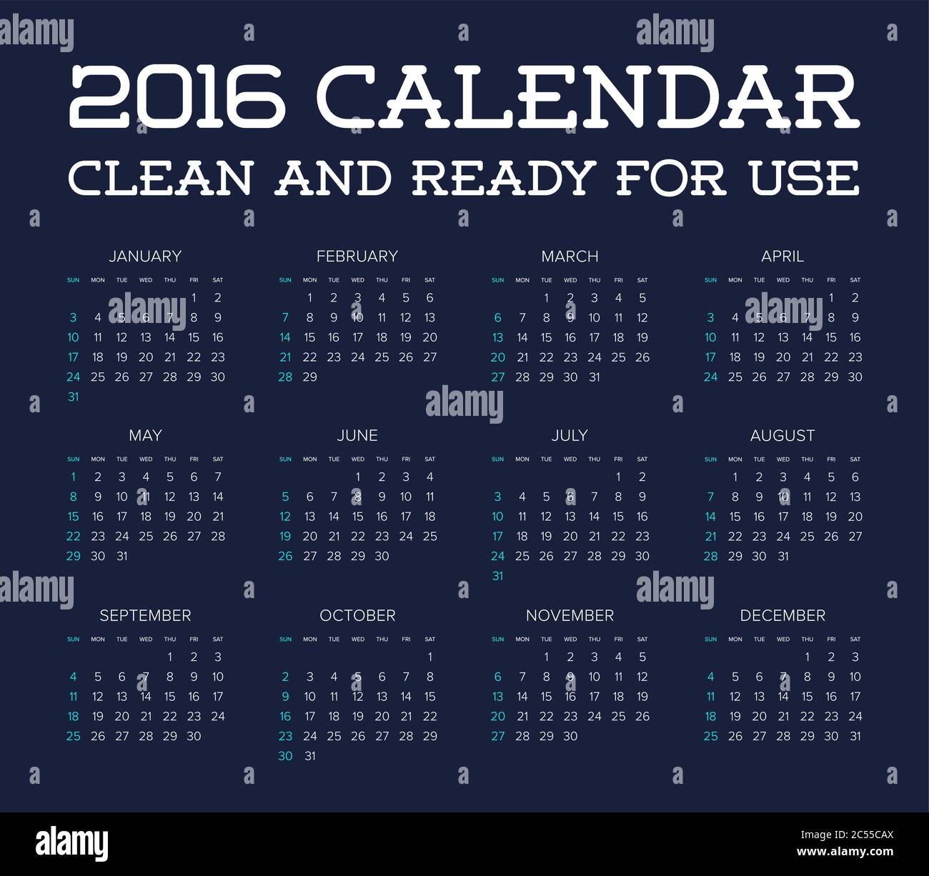 2016 Calendar. Abstract. Week Starts from Sunday. Vector illustration ...