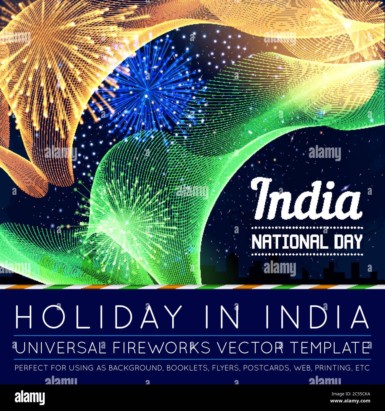 National Day of Country in Blending Lines Style with Fireworks Vector ...