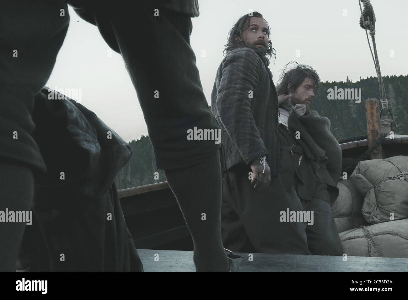 BARKSKINS, center from left: Christian Cooke, James Bloor, New France ...