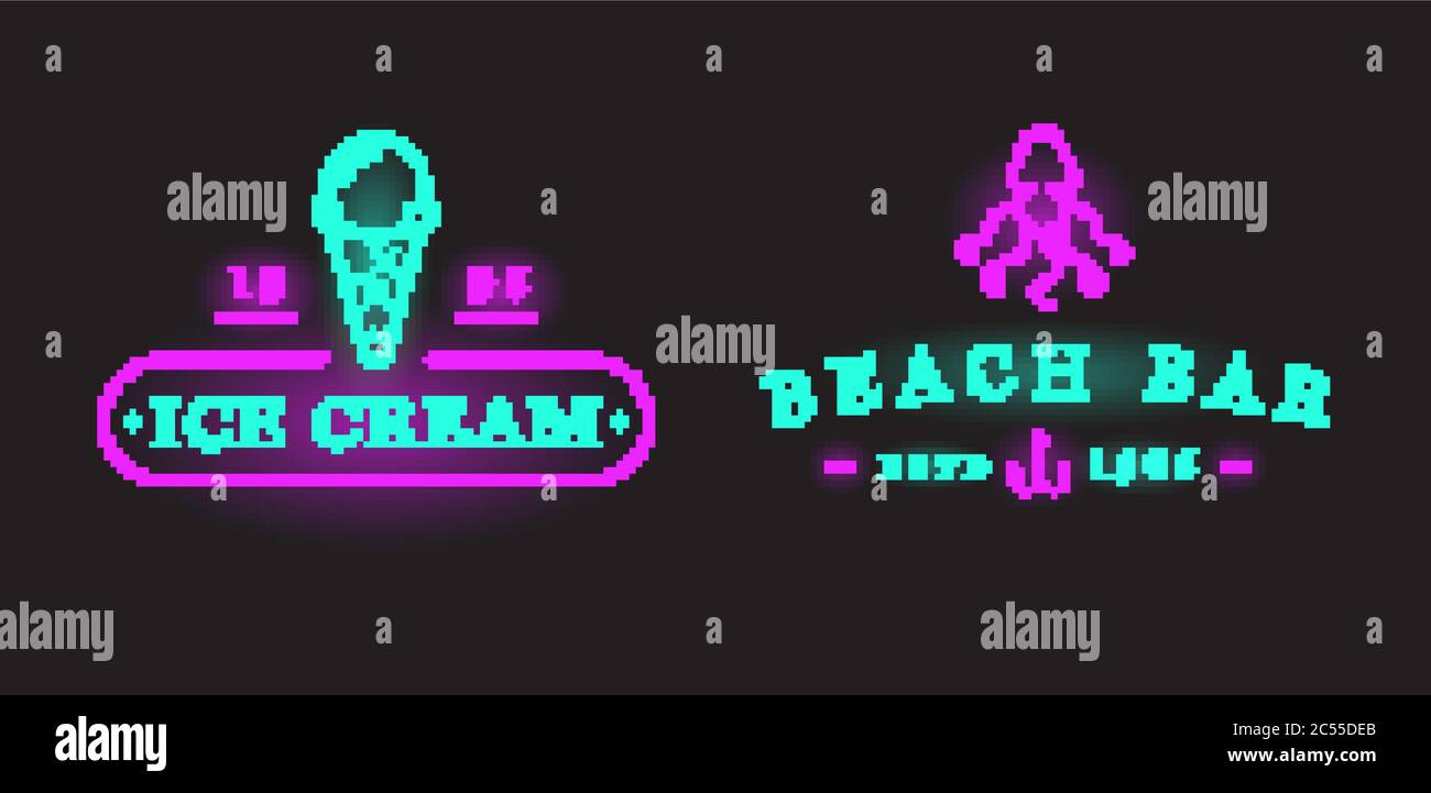 Set of Vector Neon Sign Beach Sea Bar Elements and Summer can be used ...