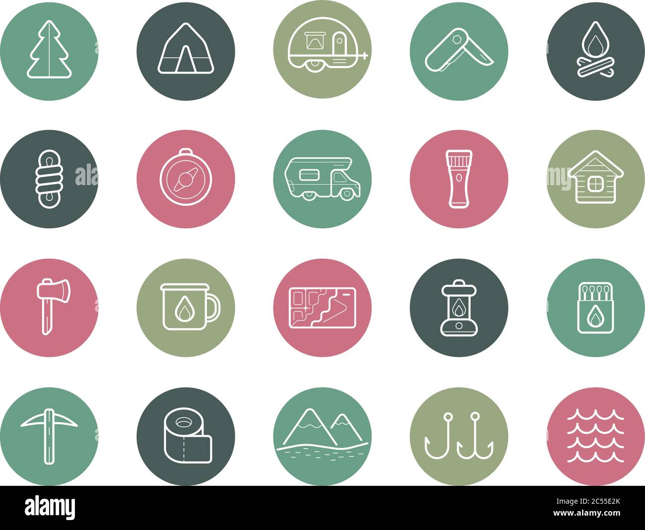 Set of Vector Camping Camp Elements and Outdoor Activity Icons ...