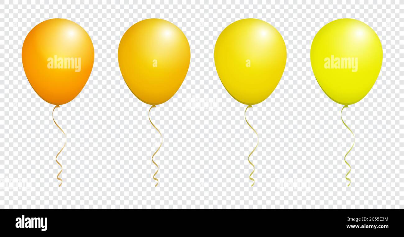Color Glossy Yellow Balloon isolated on White in Vector Set Stock ...