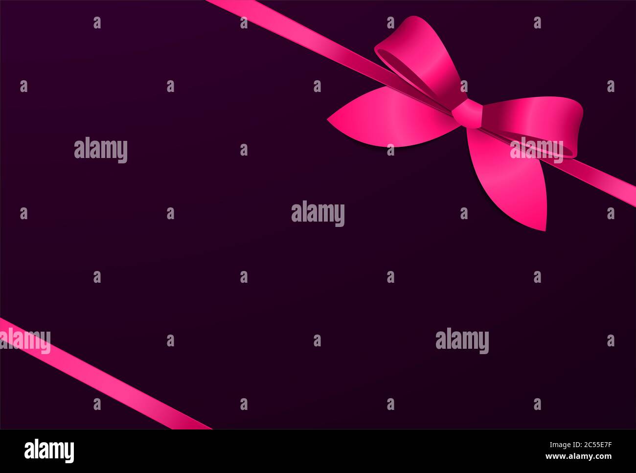 Decorative pink bow and pink ribbons on dark purple background Stock ...