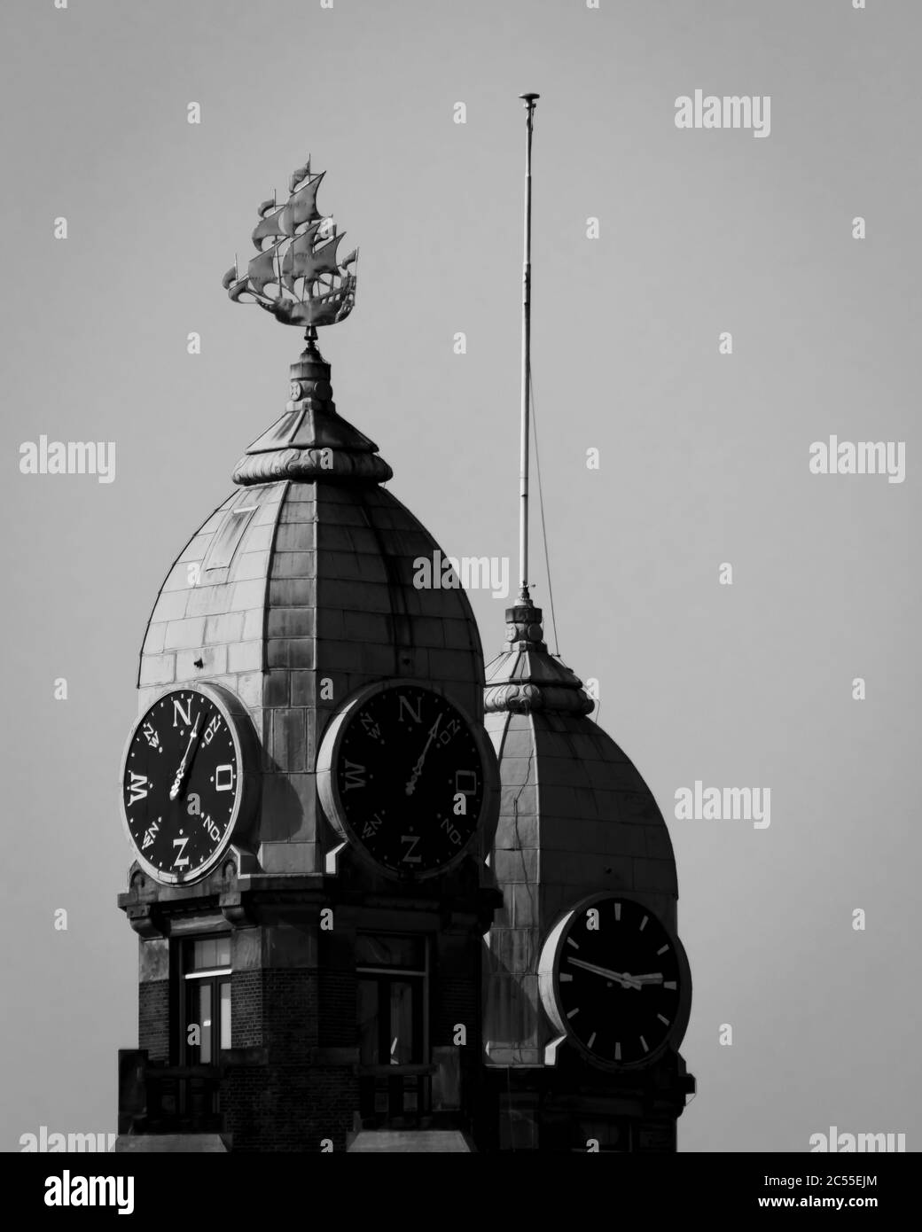 The historic clock and winddiriction towers of hotel New York in ...