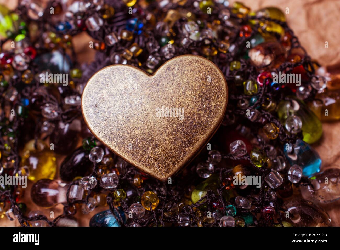 Retro metal heart on paper for love card and valentine day concept ...