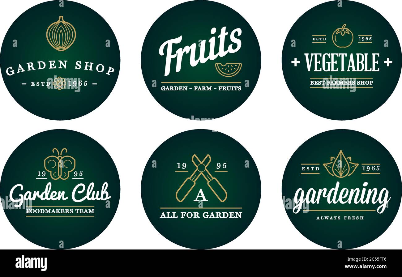 Set of Vector Garden and Farm Elements and Fruits or Vegetables Icons ...