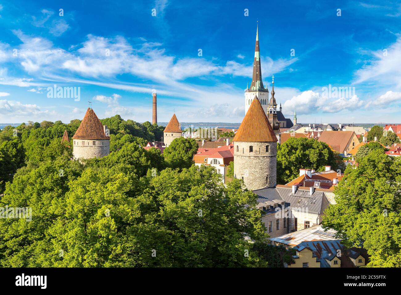Aerial View of Tallinn Old Town in a beautiful summer day, Estonia ...