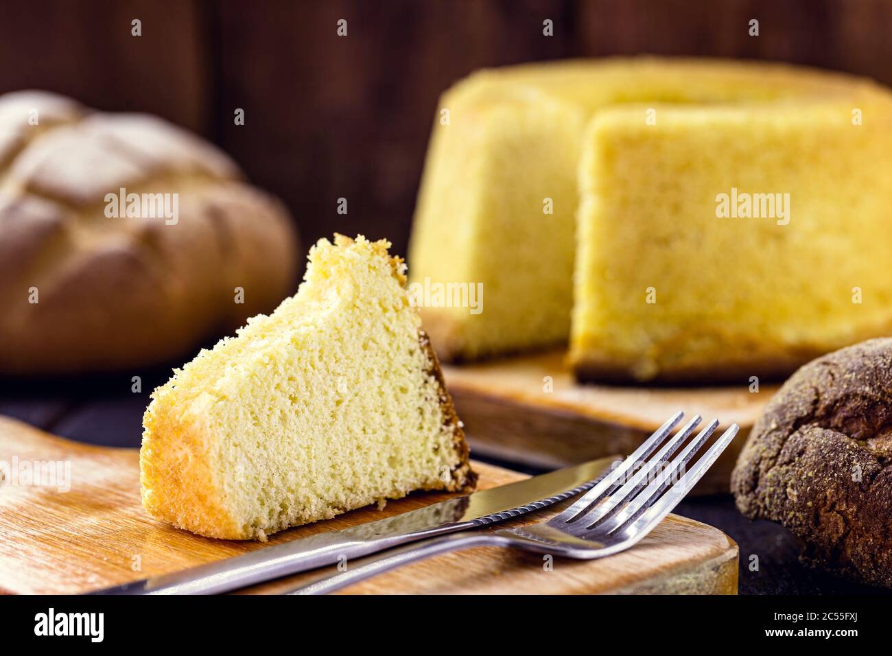 slice of Brazilian corn cake made with a type of corn flour (Fuba ...