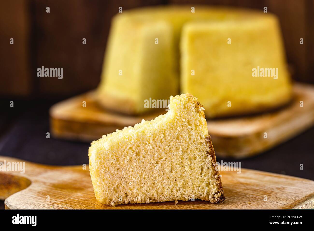 slice of Brazilian corn cake made with a type of corn flour (Fuba ...