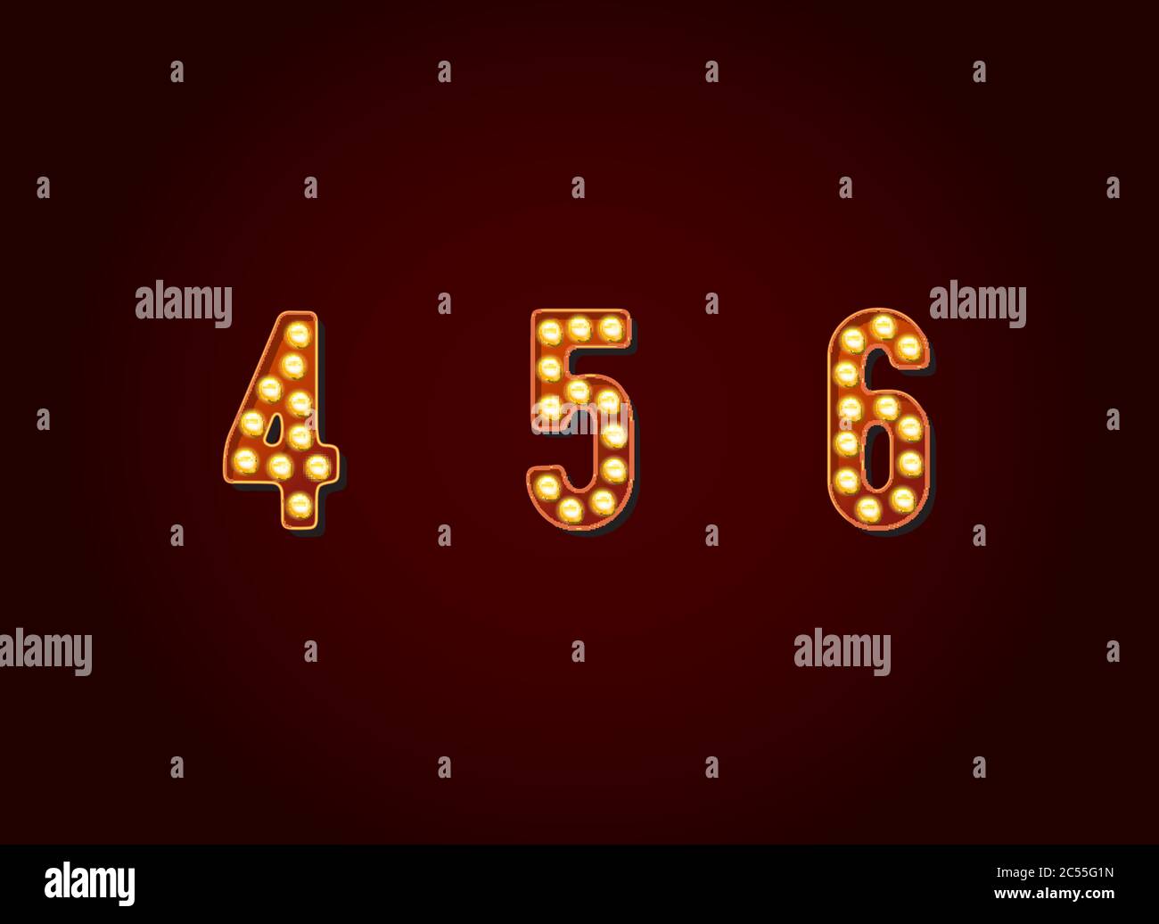 Casino or Broadway Signs style light bulb Digits Numbers Character in ...