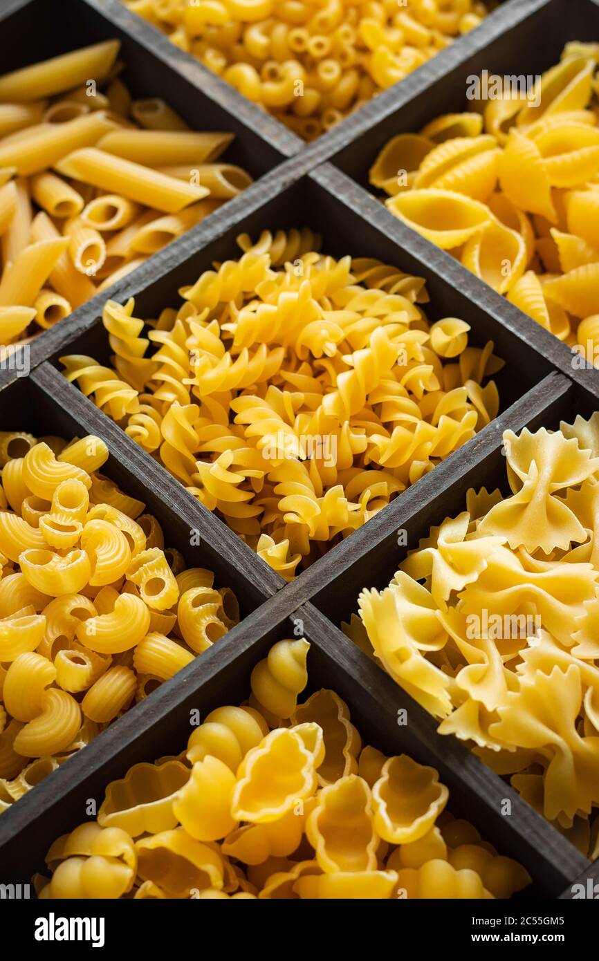 Different types of raw pasta. Italian food. Healthy food background ...