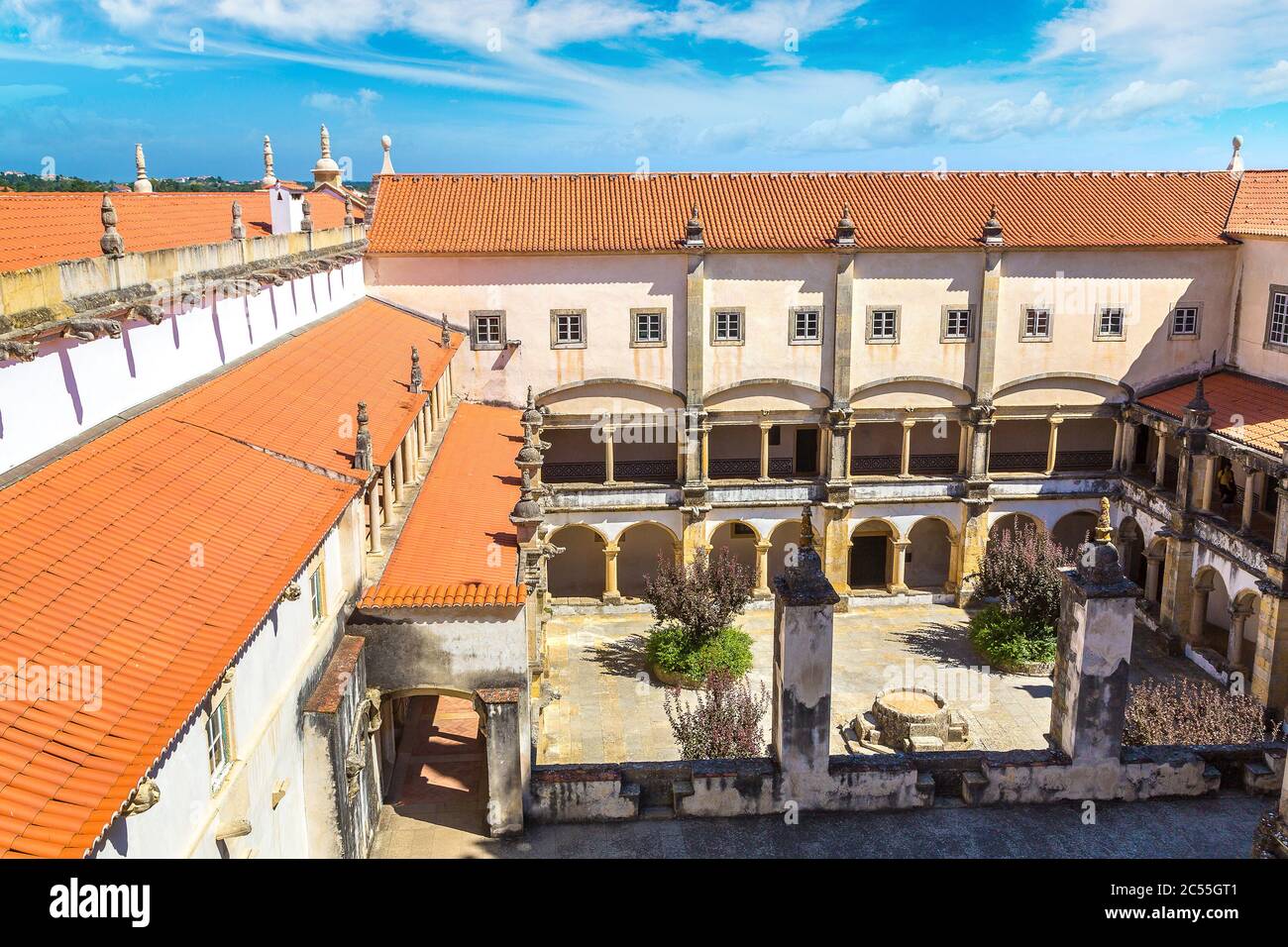 Central square of the inside medieval Templar castle in Tomar in a ...