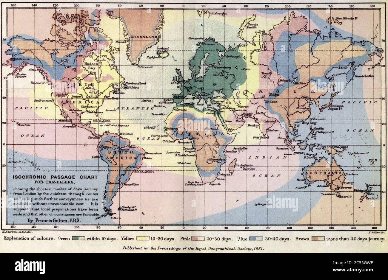 Isochronic Passage Chart Francis Galton 1881 Stock Photo - Alamy