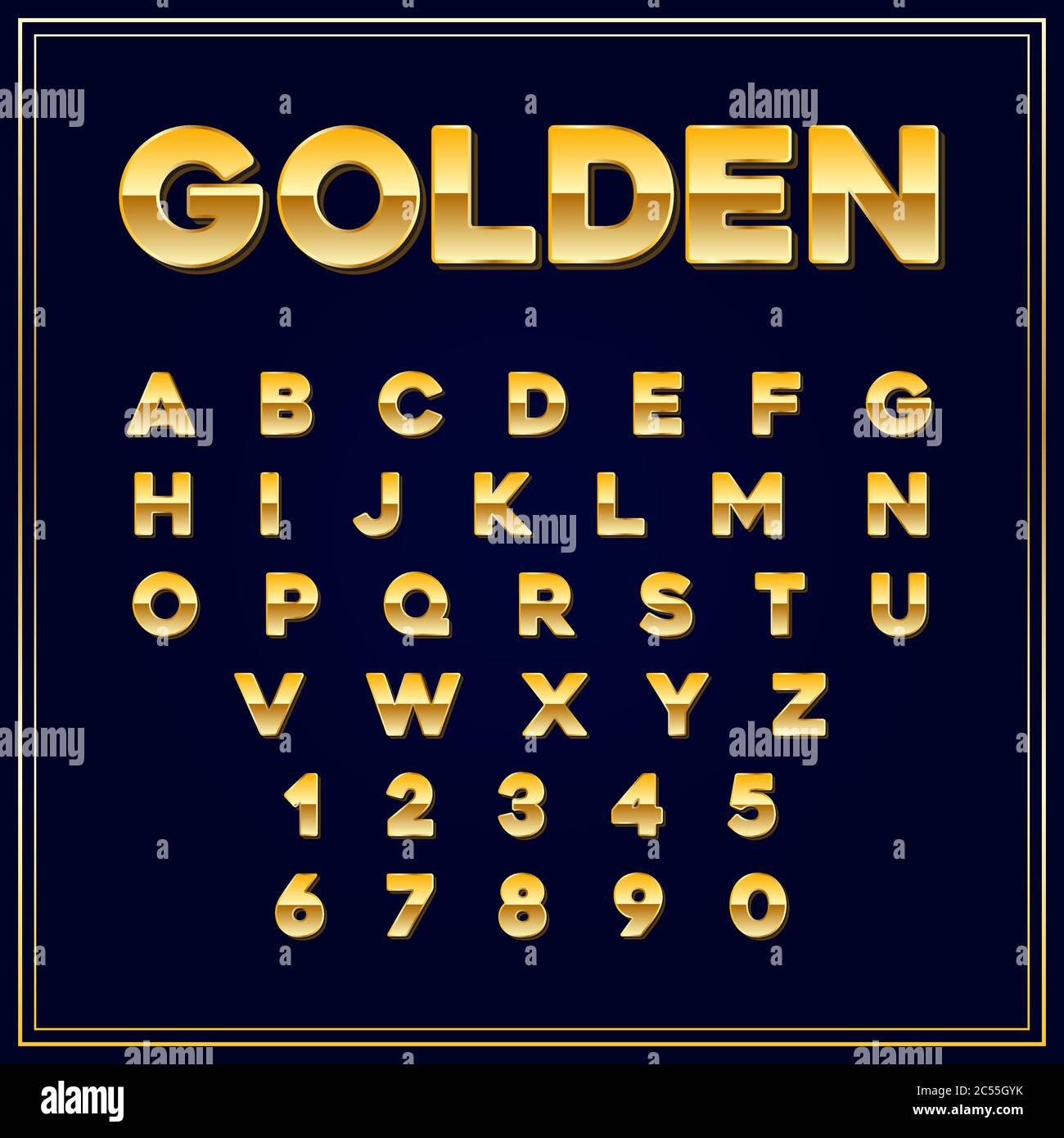 Alphabetic fonts Gold letter with numbers. Vector EPS10 Stock Vector ...