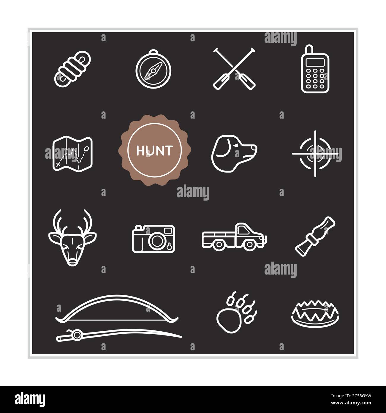 Set of Outdoor Hunting Vector Illustration Elements can be used as Logo ...