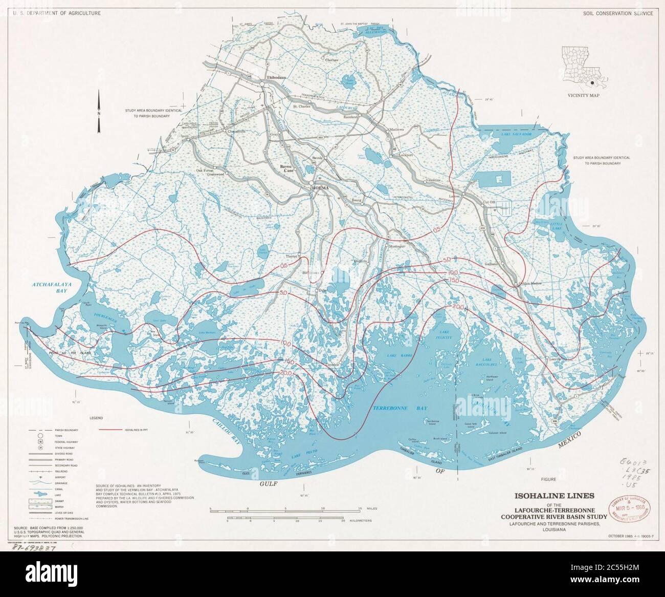 Isohaline lines of the Lafourche-Terrebonne cooperative river basin ...