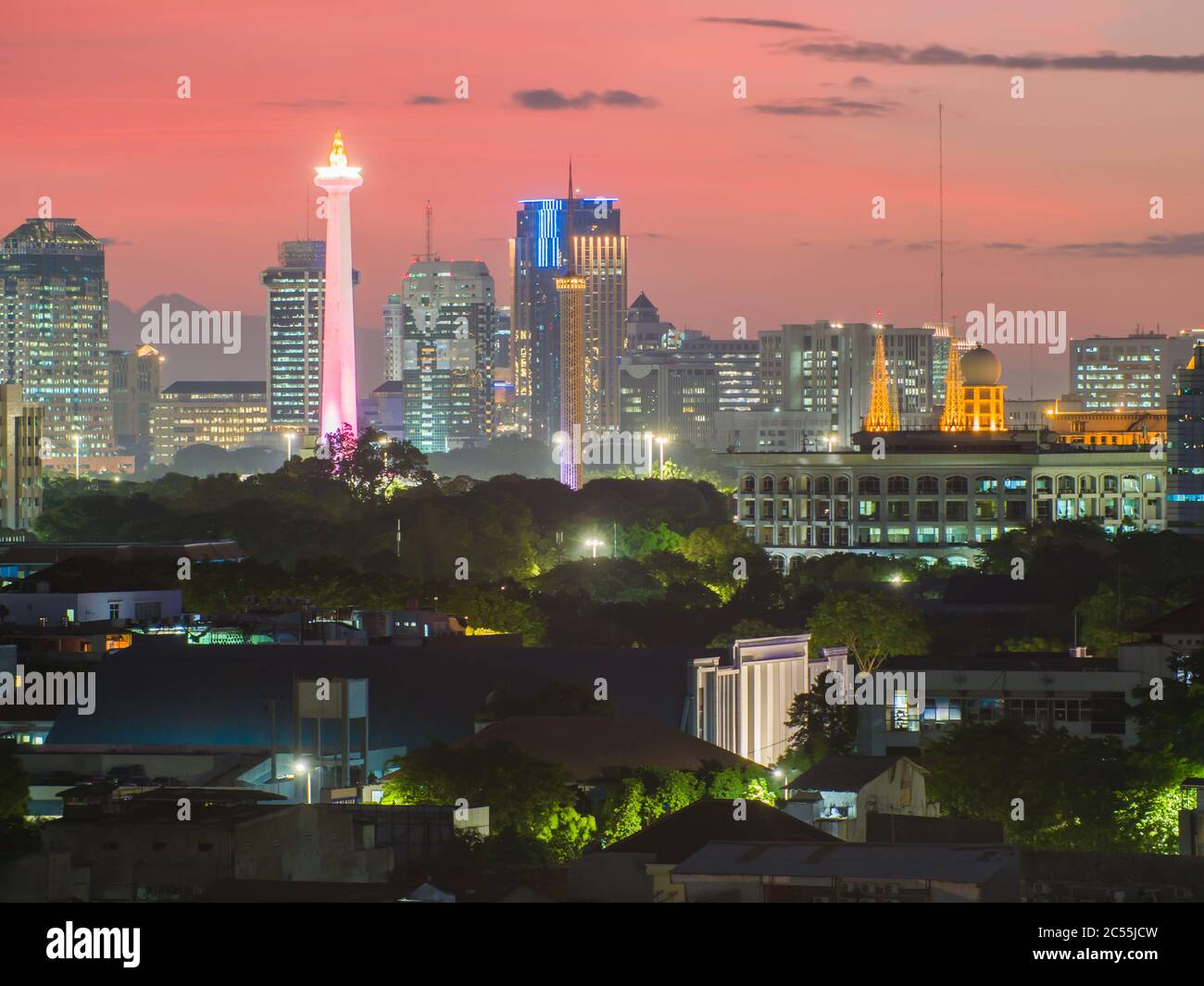 Beautiful sunset over the capital of Indonesia - Jakarta Stock Photo ...