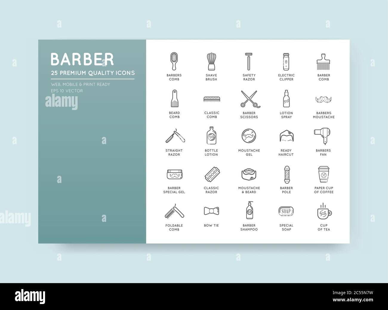 Set of Vector Barber Shop Elements and Shave Shop Icons Illustration ...