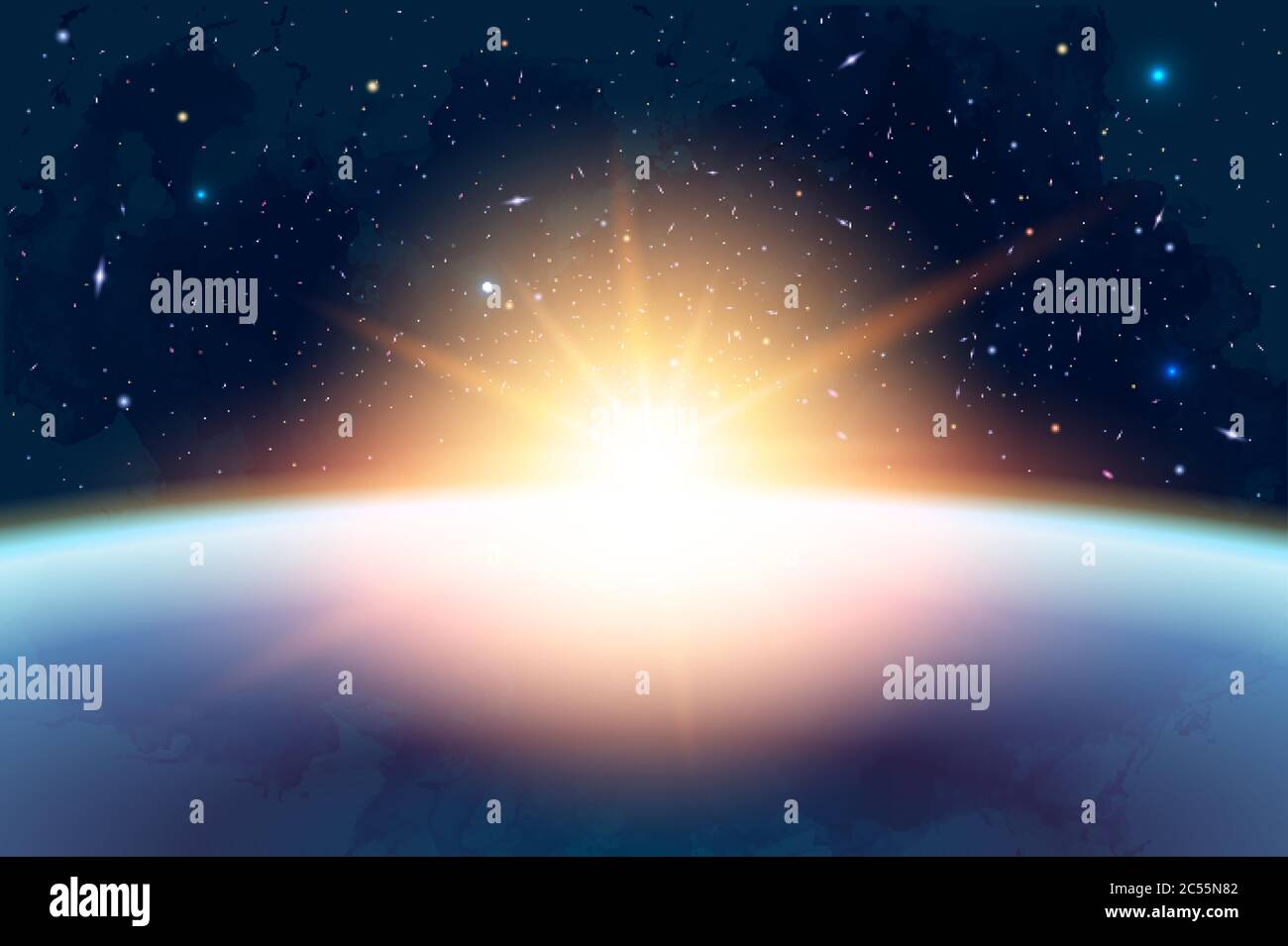 Vector Cosmology Illustration with Universe, Galaxy, Sun, Planets and ...