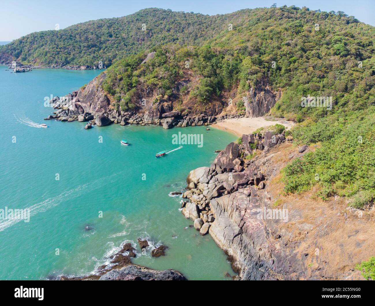 Beautiful secret beach Butterfly in Goa, India. Aerial view of pristine ...