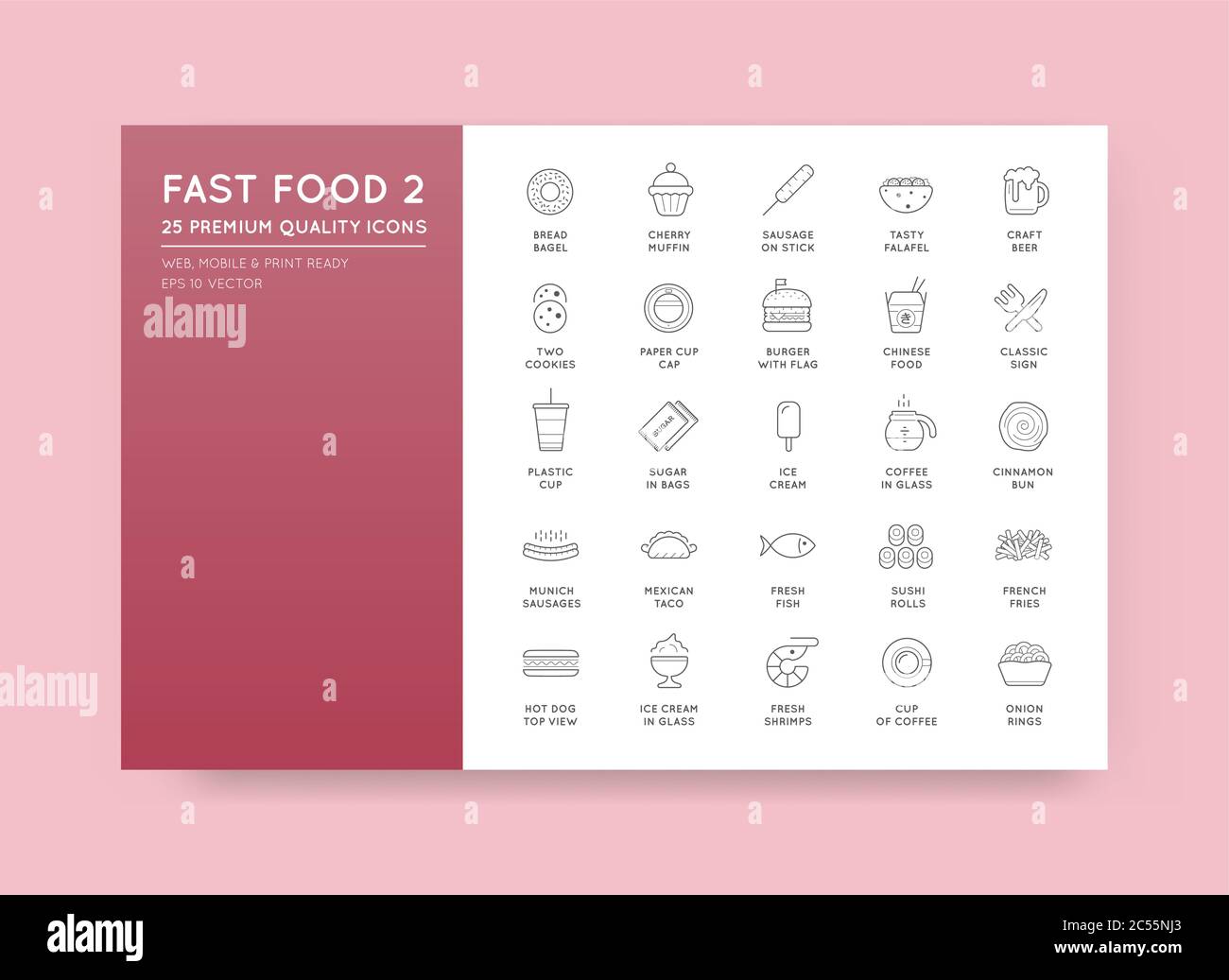 Set of Vector Fastfood Fast Food Elements Icons and Equipment as ...
