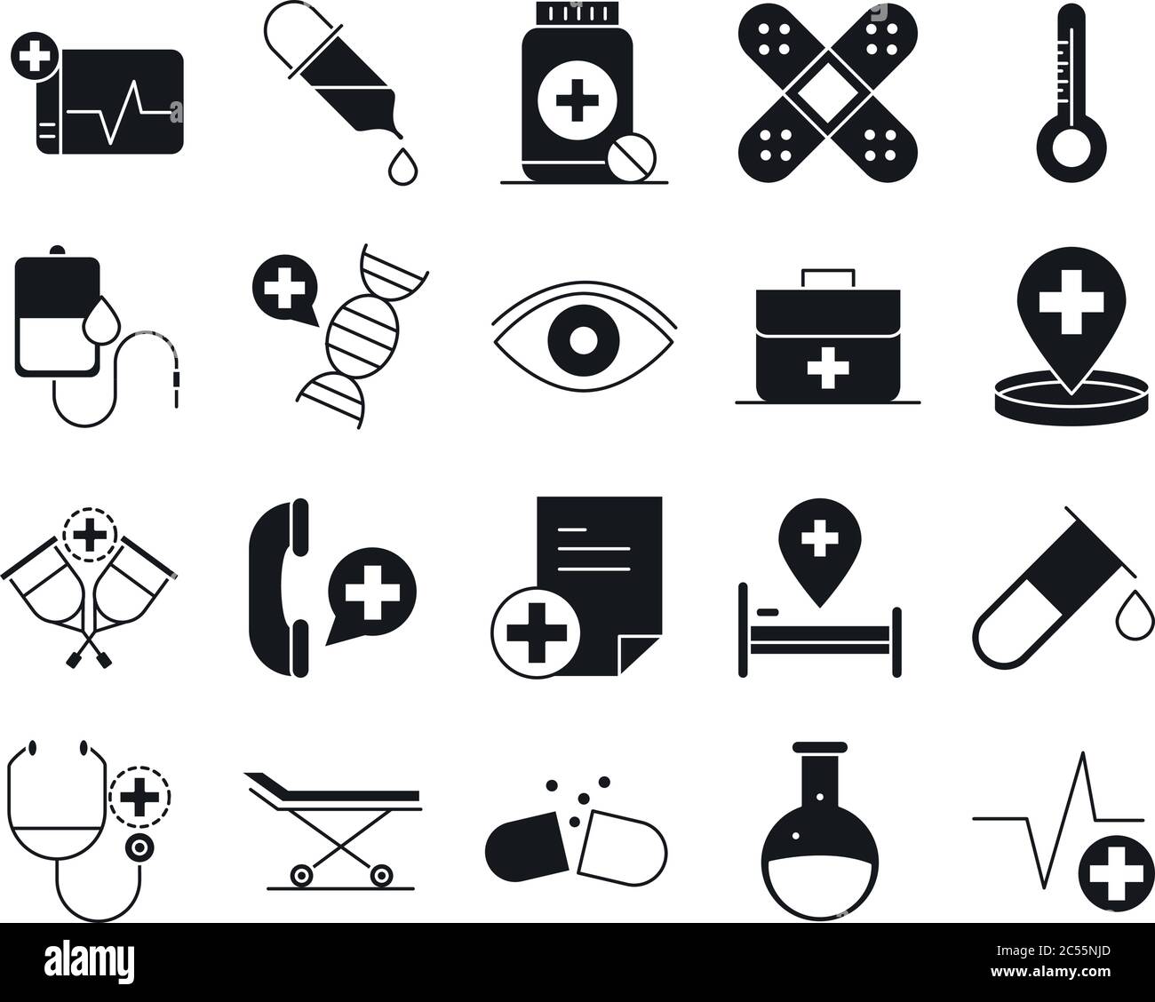 healthcare medical and hospital pictogram silhouette style icon s set ...
