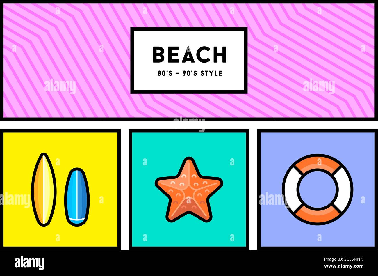 Vector 80s or 90s Stylish Icon Set with Retro Colours Stock Vector ...