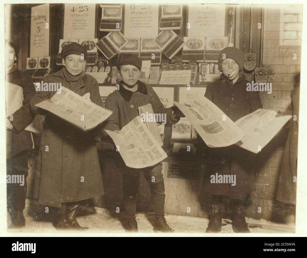 Italian newsies selling on Main St. at 10 P.M. Left to right- Lawrence ...
