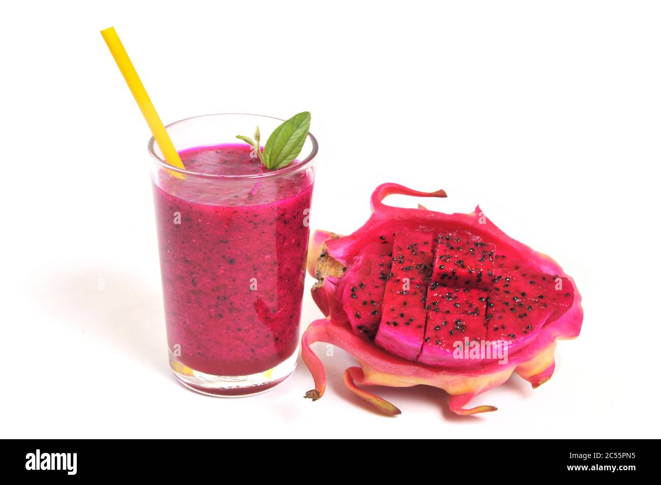 Red dragon fruit smoothies in glasses isolated on white background ...