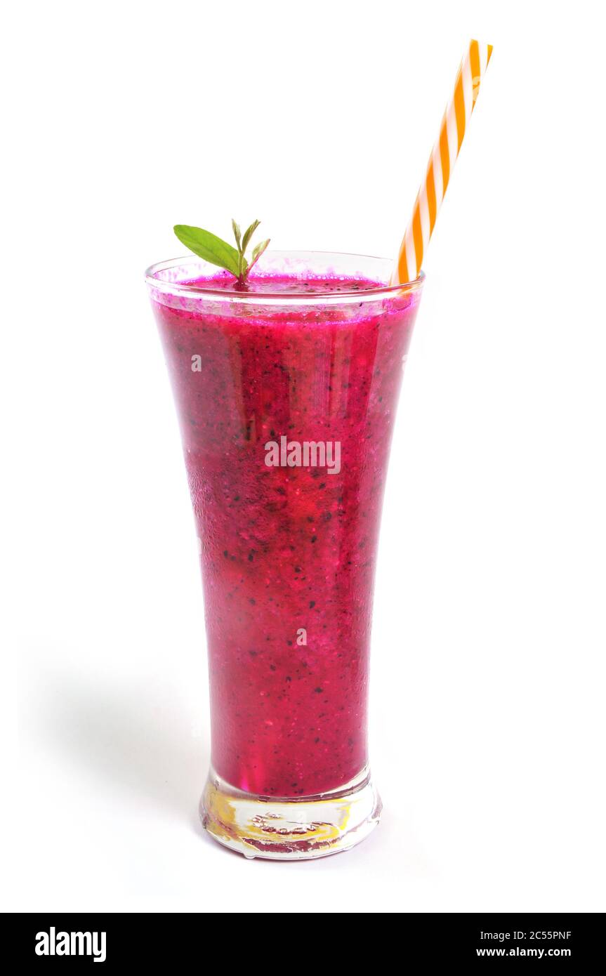 Red dragon fruit smoothies in glasses isolated on white background ...