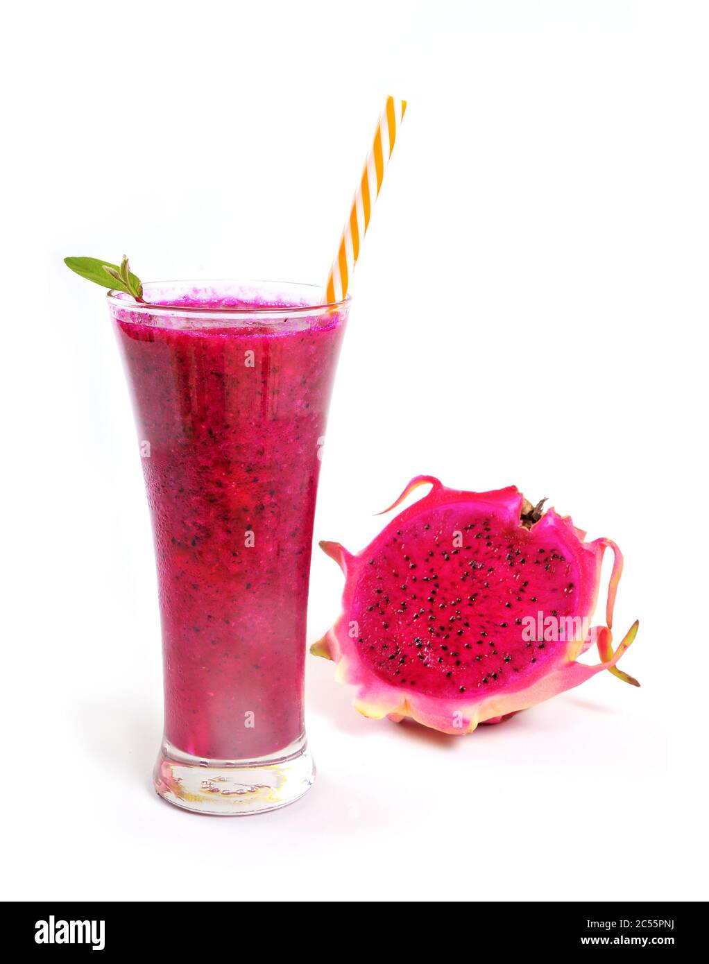 Red dragon fruit smoothies in glasses with half sliced isolated on ...