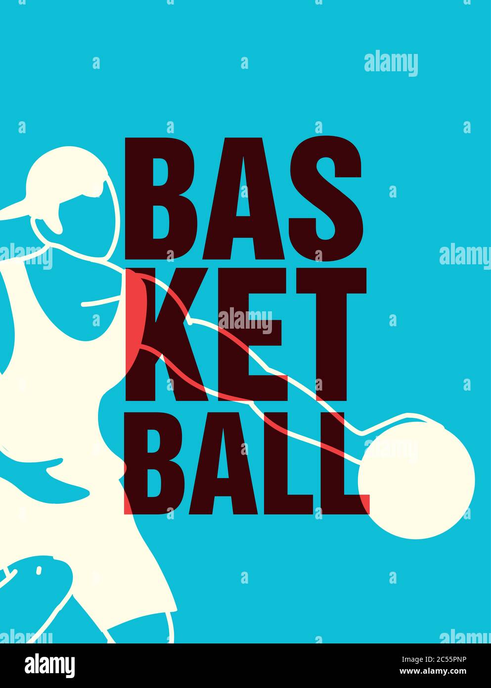 Basketball letters in front of player man with ball silhouette design ...