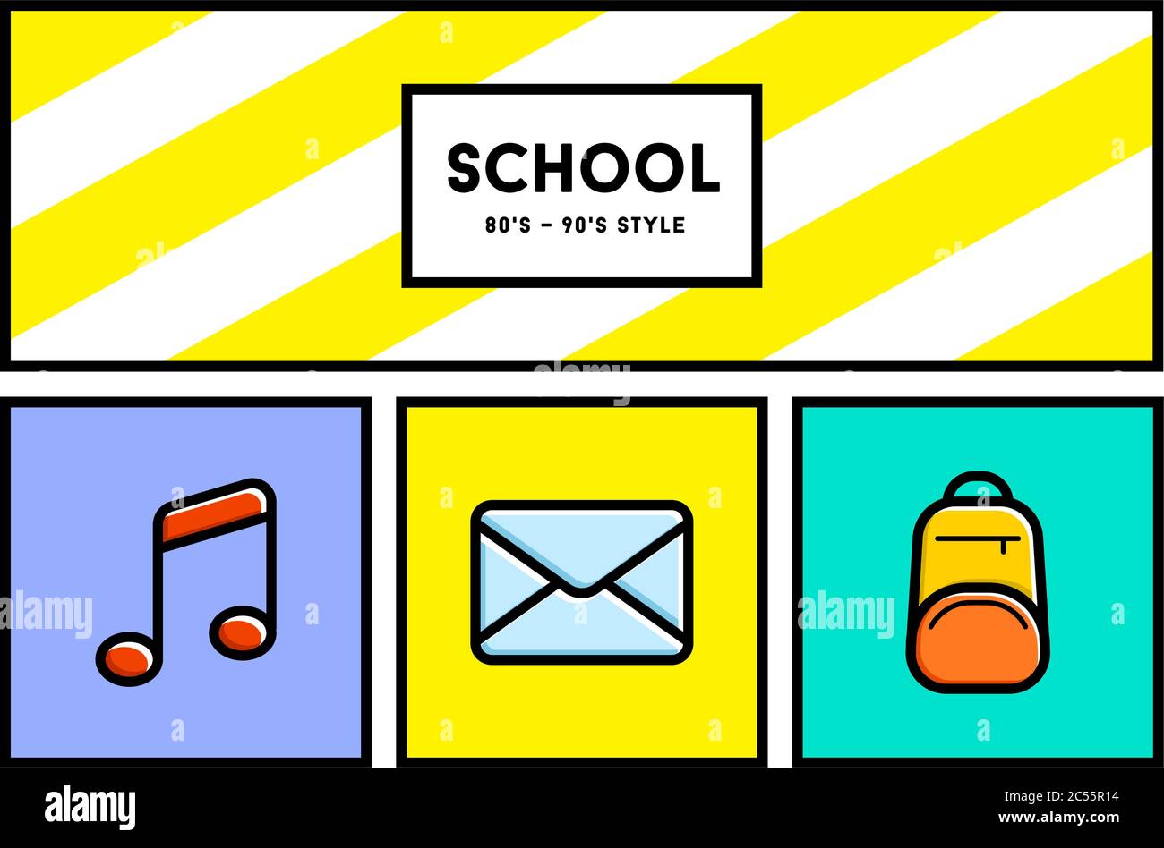 Vector 80's or 90's Stylish School Education Icon Set with Retro Colors ...