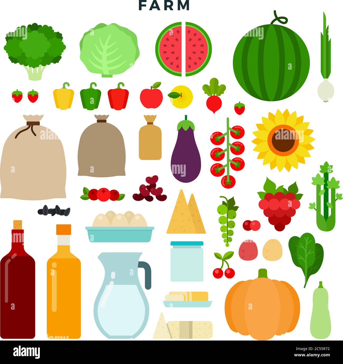 Farm products vector flat icons set. Isolated on white Stock Vector ...