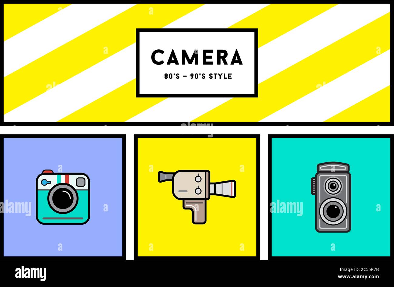 Vector 80's or 90's Stylish Photo Camera Icon Set with Retro Colors ...
